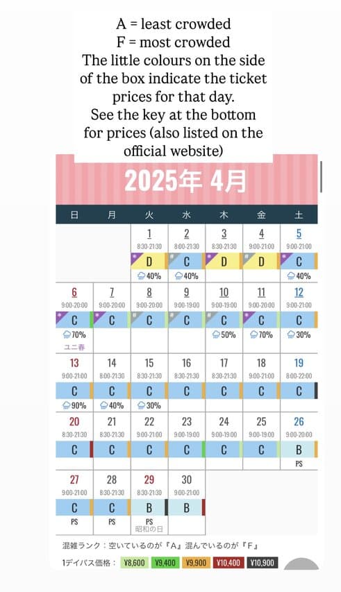 HOW TO USE JAPAN THEME PARK CROWD PREDICTION CALENDARS